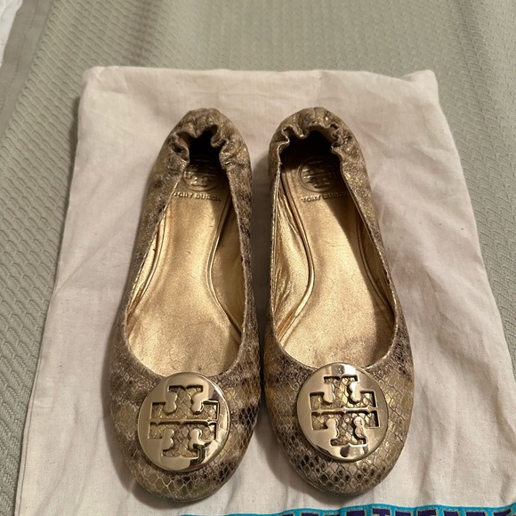 Tory Burch | Shoes | Tory Burch Gold Python Ballet Flats | Poshmark